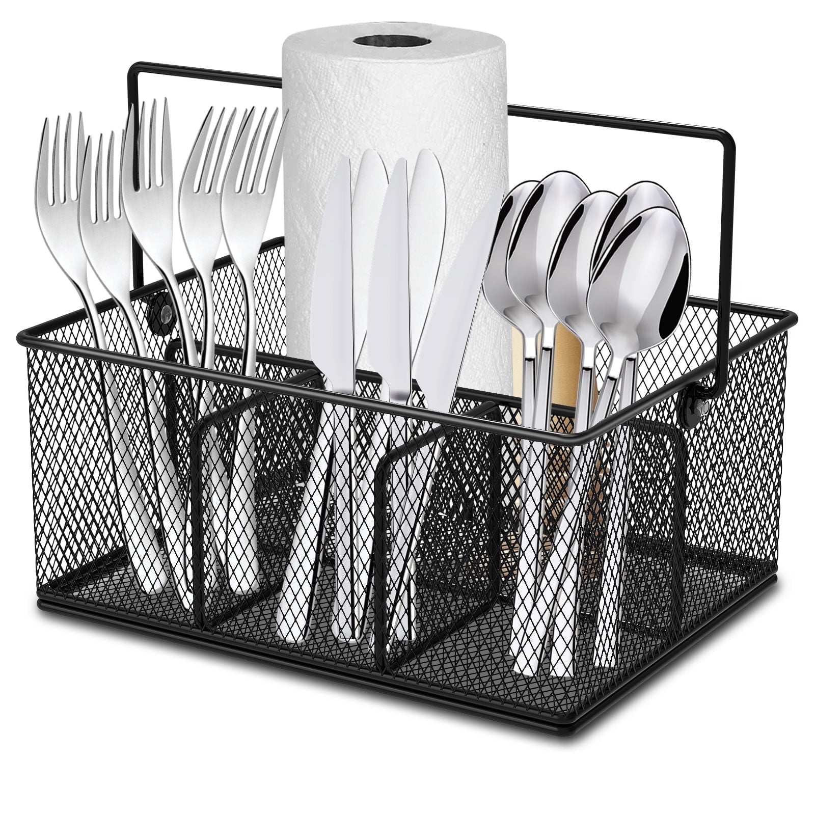 Metal Mesh Utensil Basket Portable Utensil Holder with 4 Compartments ...
