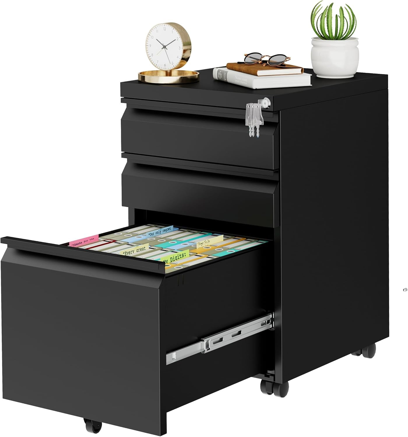 Metal Mobile File Cabinet with Lock and 4 Keys - Fully Assembled, Under ...