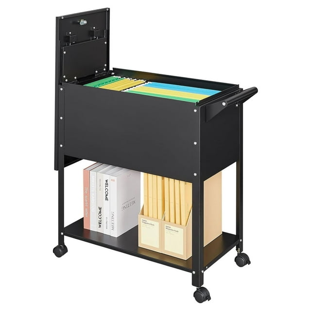 Metal Mobile File Cabinet Rolling File Cart File Box With Sliding Cover And Wheels Rolling