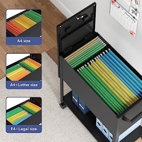 Metal Mobile File Cabinet, Rolling File Cart File Box with Sliding ...