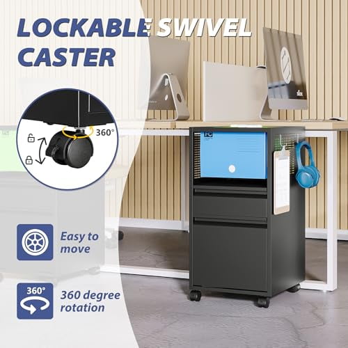 Metal Mobile File Cabinet, Rolling File Cart File Box with Sliding ...