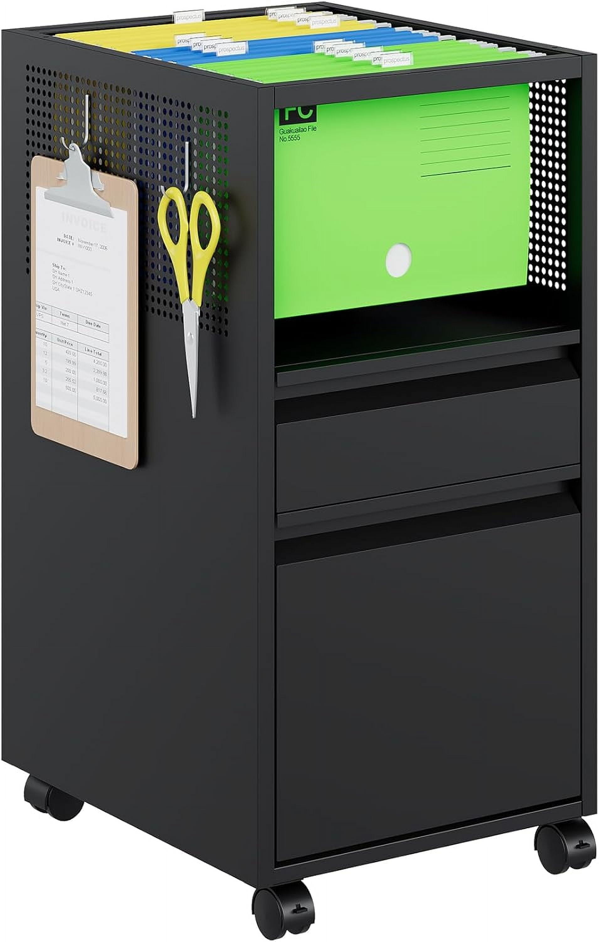 Metal Mobile File Cabinet, Rolling File Cart File Box with Sliding ...