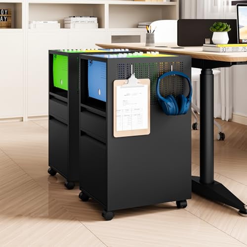 Metal Mobile File Cabinet, Rolling File Cart File Box with Sliding ...