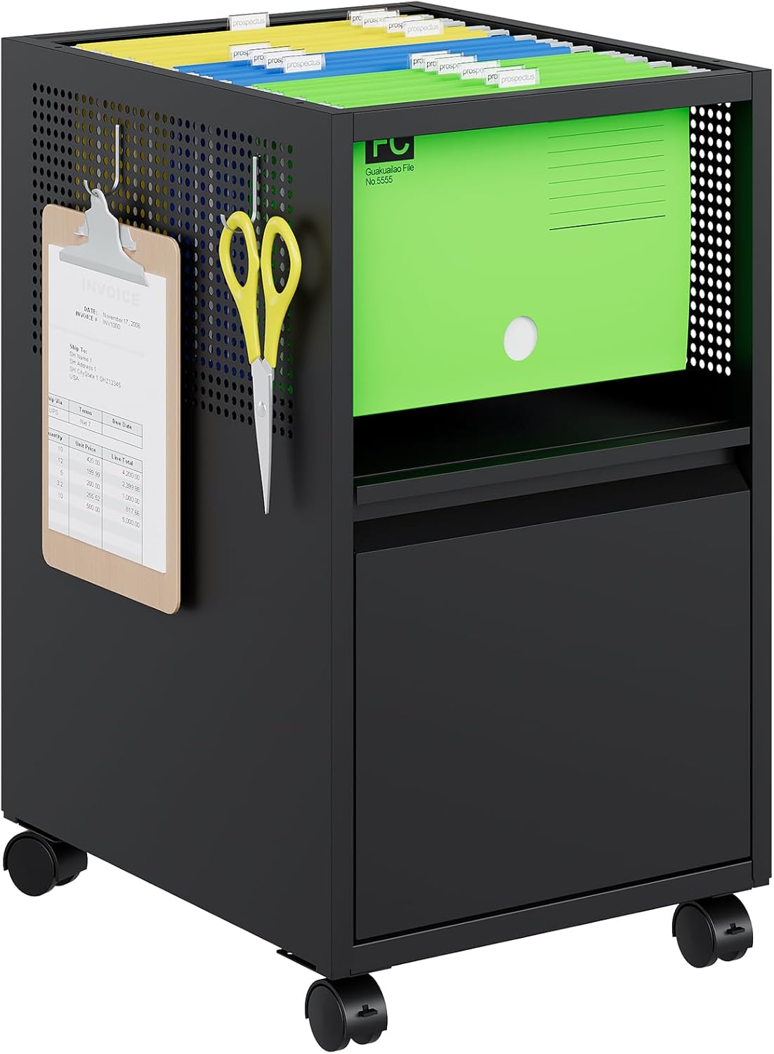 Metal Mobile File Cabinet, Rolling File Cart File Box with Sliding ...