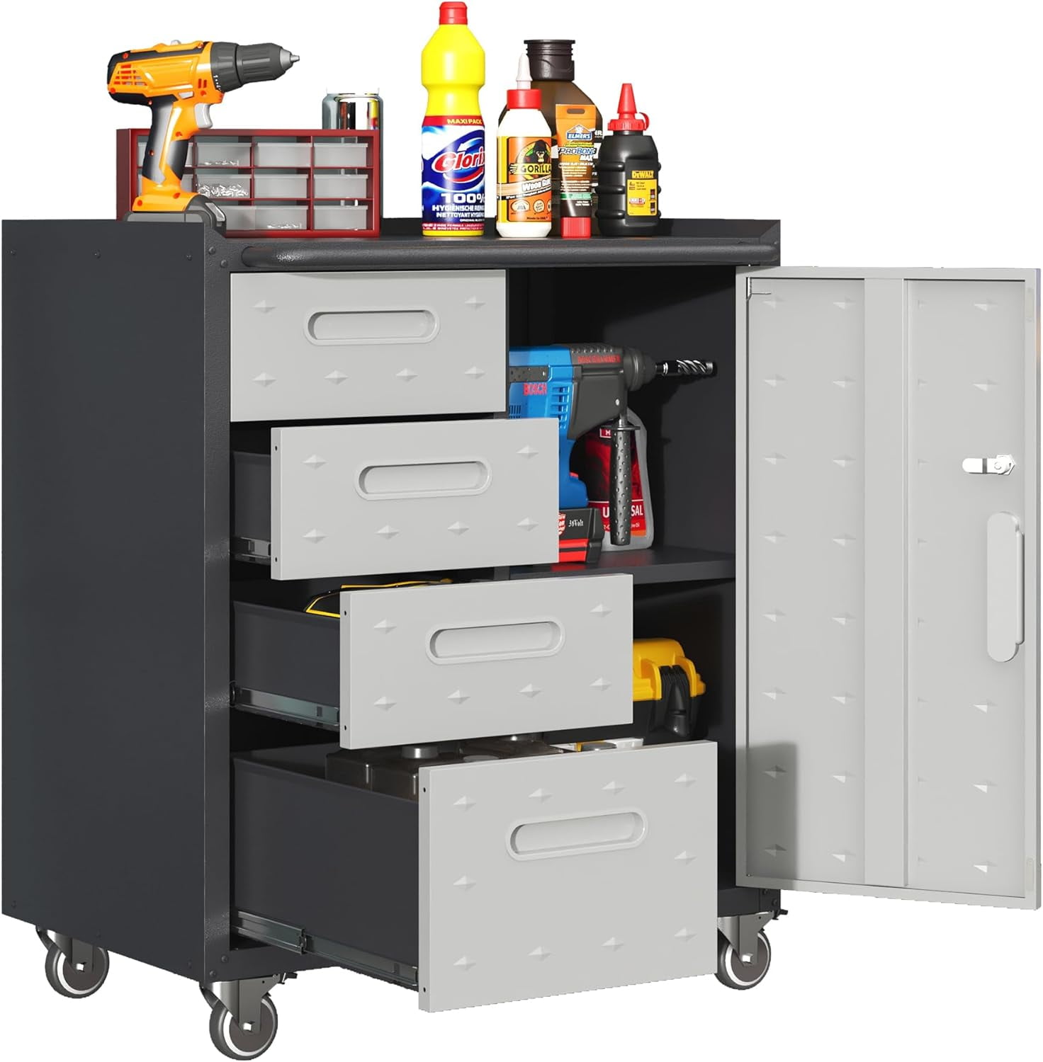 Metal Mobile Tool Storage Cabinet with Wheels,Heavy Duty Rolling Tool ...