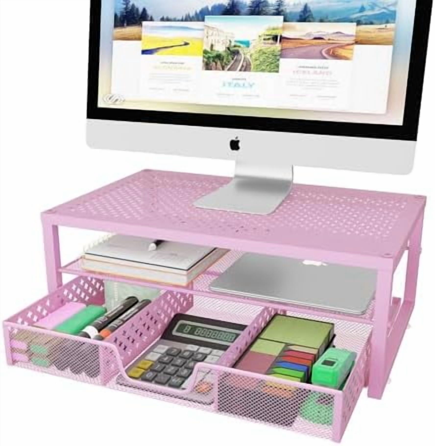 Metal Monitor Stand Riser and Computer Desk Organizer with Drawer for ...