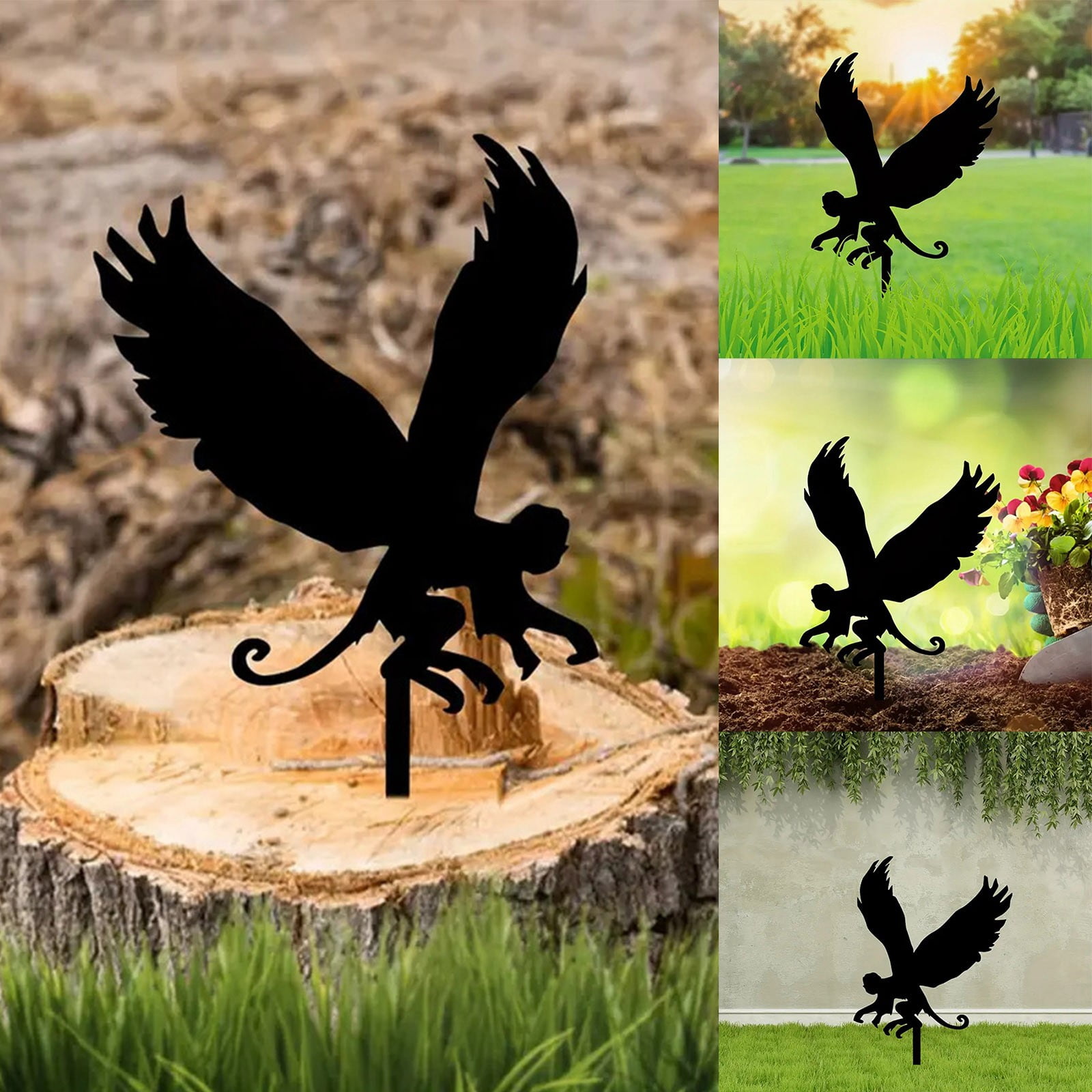Metal Monkey Garden Stake Set - Outdoor Silhouette Statues for Yard ...