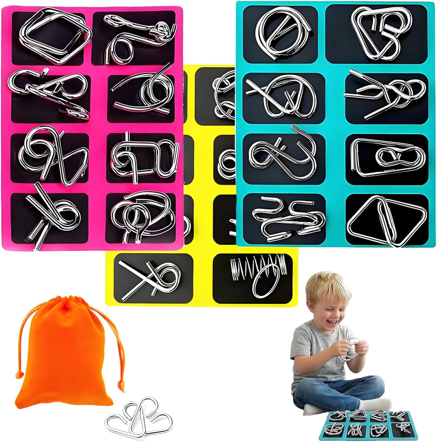 Metal Montessori Puzzle Solving, 3D Montessori Metal Puzzle Set, 24 ...