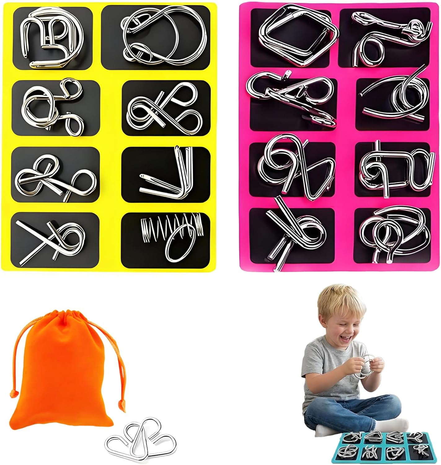 Metal Montessori Puzzle Solving, 3D Montessori Metal Puzzle Set, 24 ...