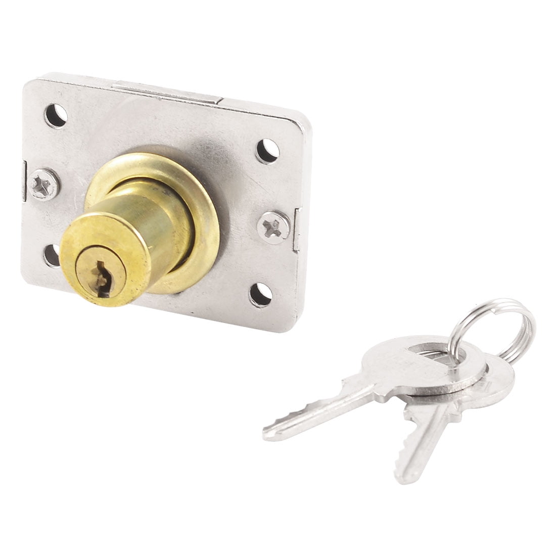Metal Mounting Plate Gold Tone Cylinder Head Furniture Drawer Lock w 2 ...