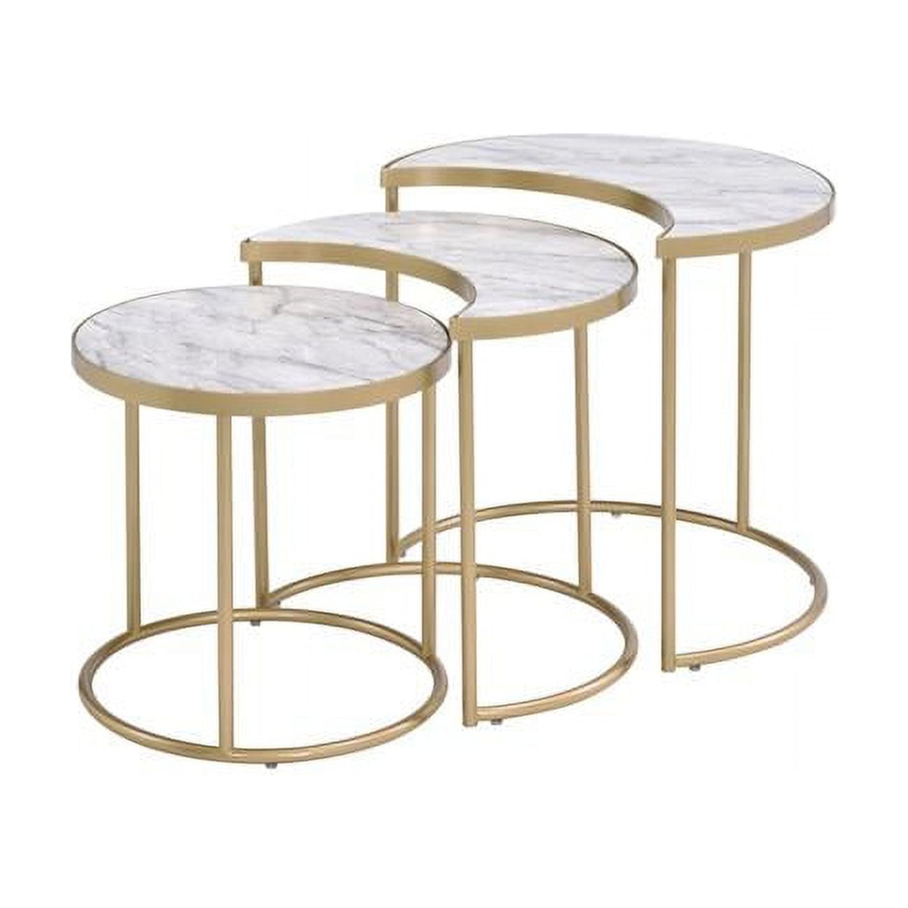 Metal Nesting Coffee Table with Faux Marble Top, Gold & White - Set of ...