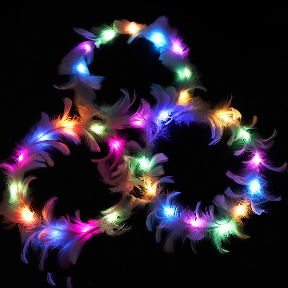 Metal Night Luminous Wreath Led Angel Feather Wreath Headband Fairy ...