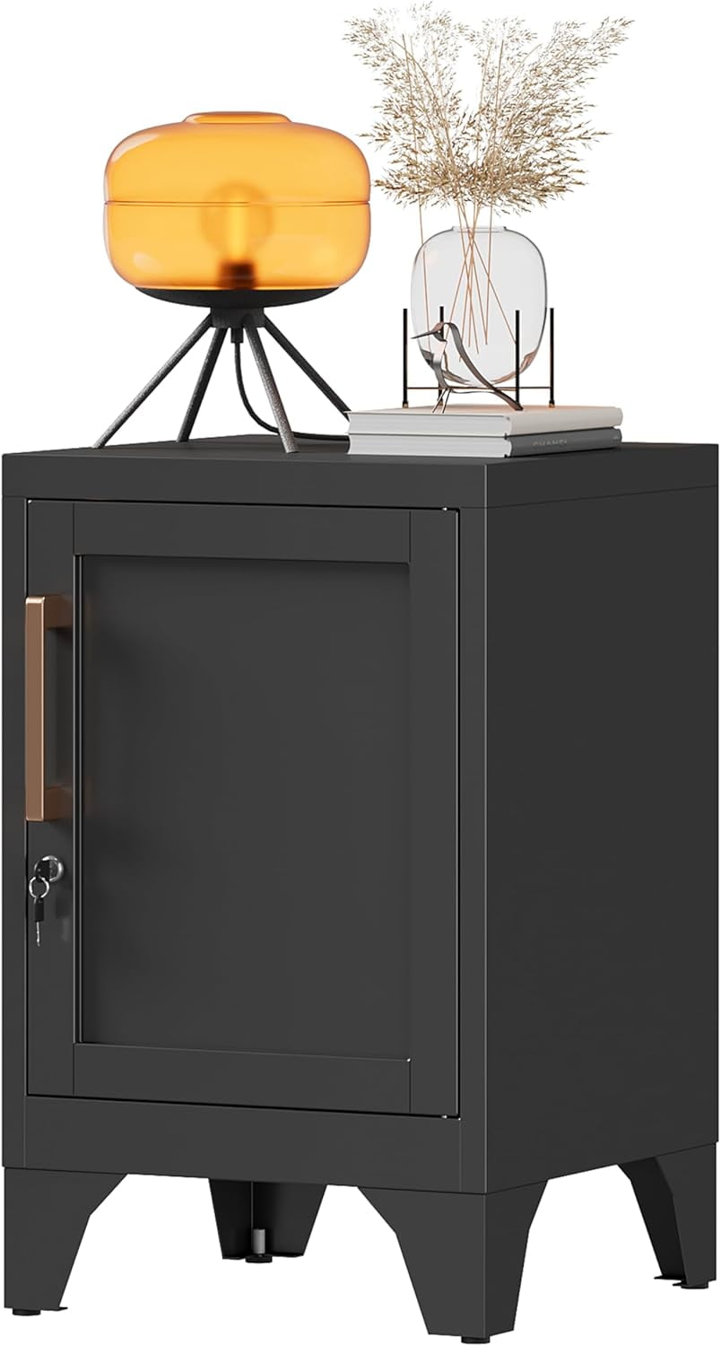 Metal NightStand Storage Cabinets with Lock and Adjustable Shelf, 2 ...