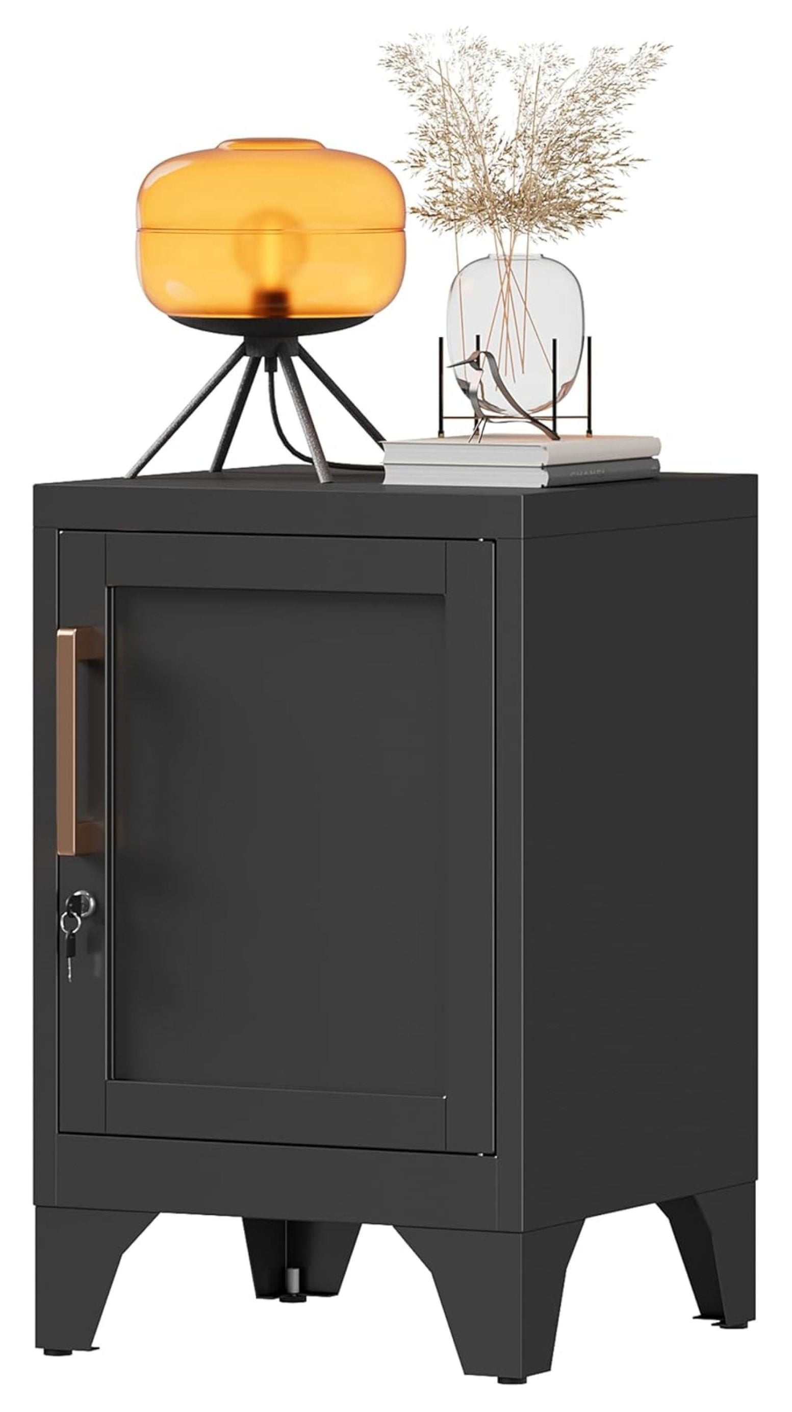 Metal NightStand Storage Cabinets with Lock and Adjustable Shelf, 2 ...