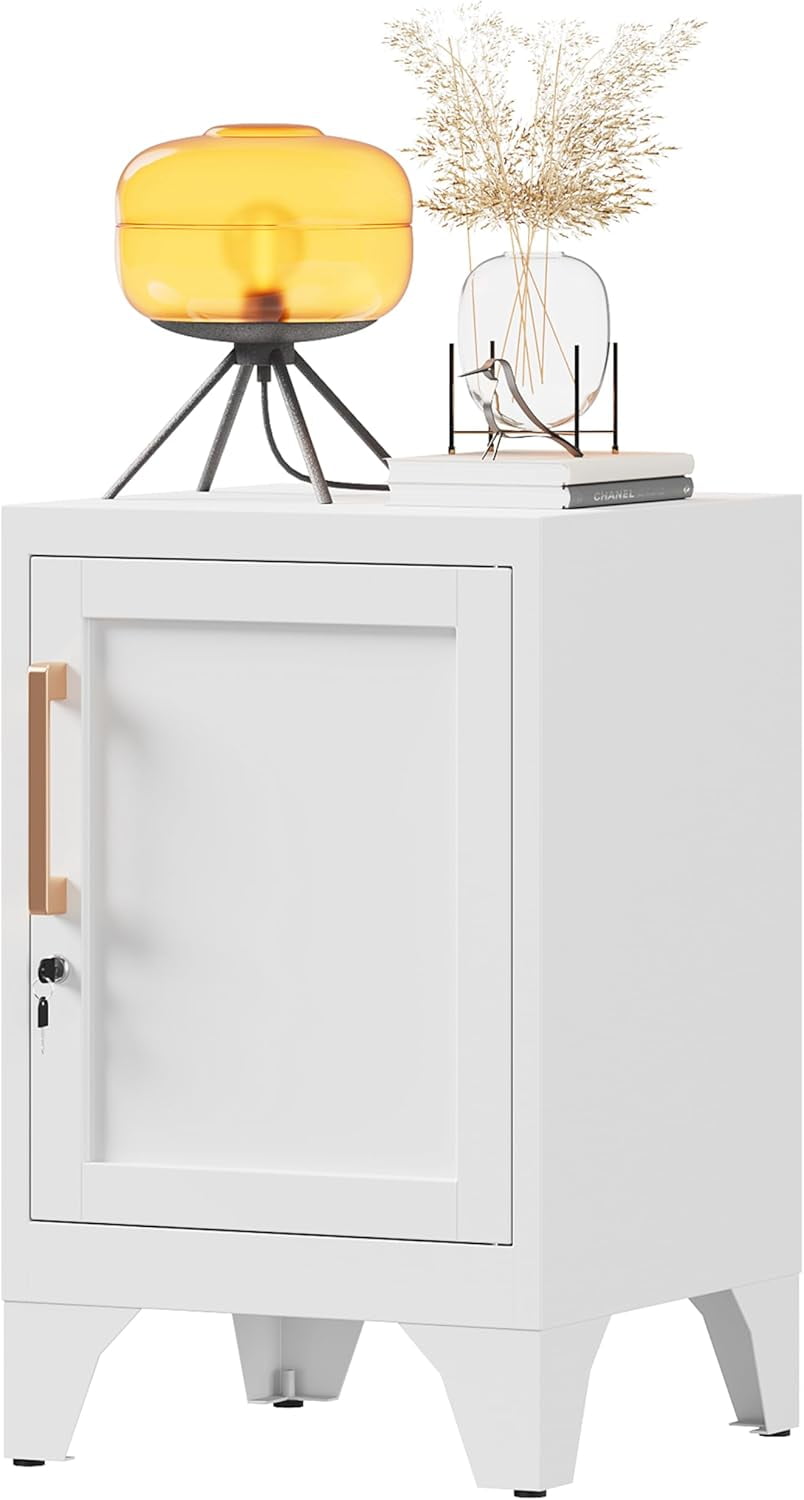 Metal NightStand Storage Cabinets with Lock and Adjustable Shelf, Small ...
