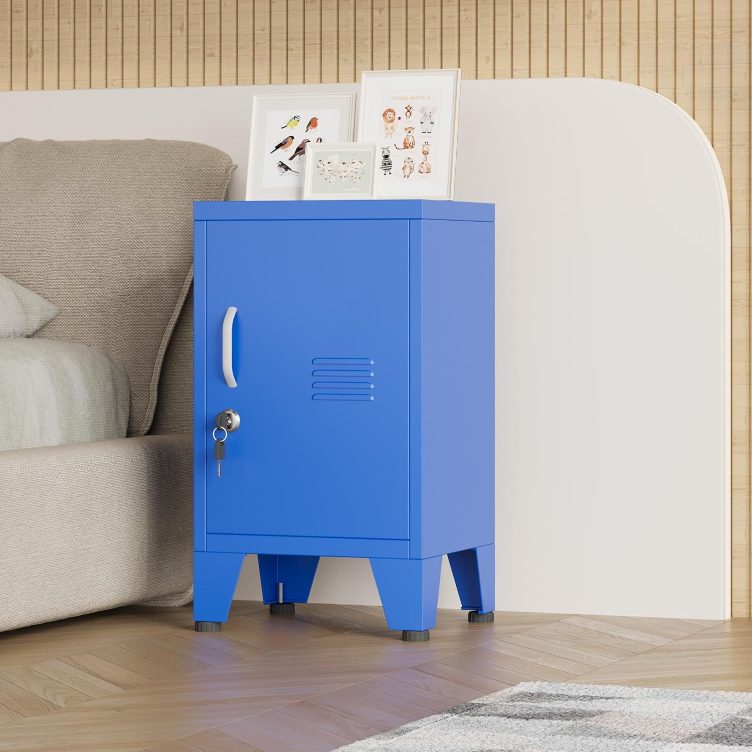 Metal NightStand Storage Cabinets with Lock and Adjustable Shelf,Under ...