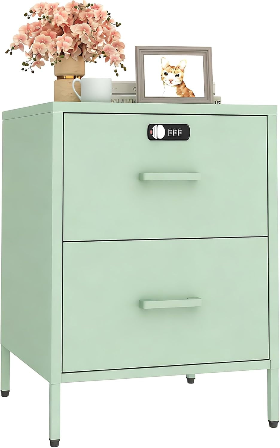 Metal Nightstand with Lock, 2 Drawer End Side Table Lockable Storage ...