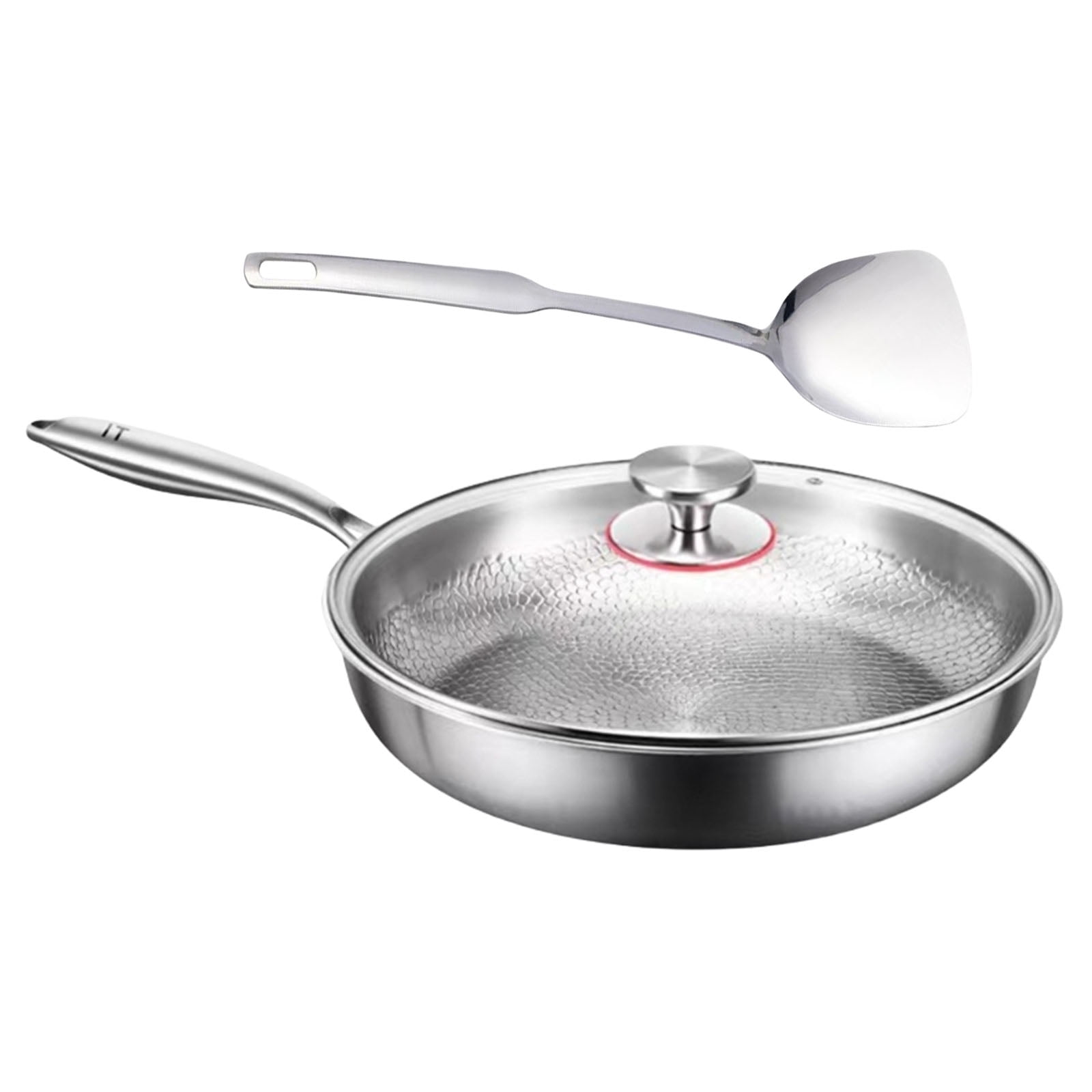 Metal Nonstick Frying Pan Set w/ Waved Lid & Spatula, Scratch-Resistant ...