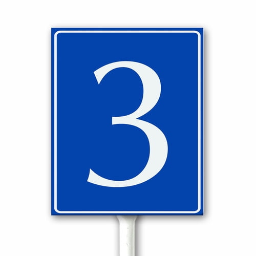 Metal Numbered Sign 3, 7x8.8 Inch Blue Numbered Signs With Stake Kit ...
