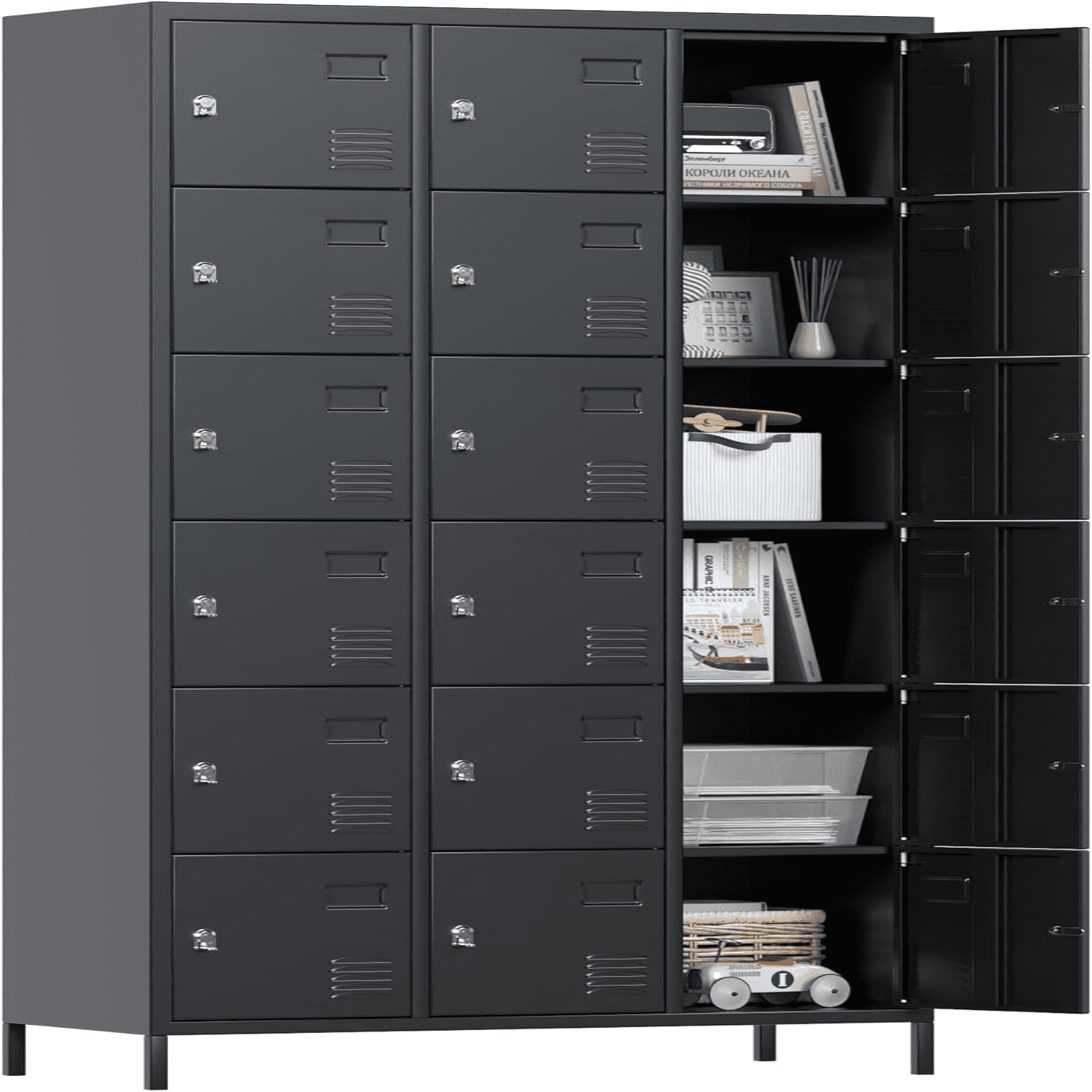 Metal Office Storage Lockers 6 Door Lockable Locker Cabinet 72 Inch ...