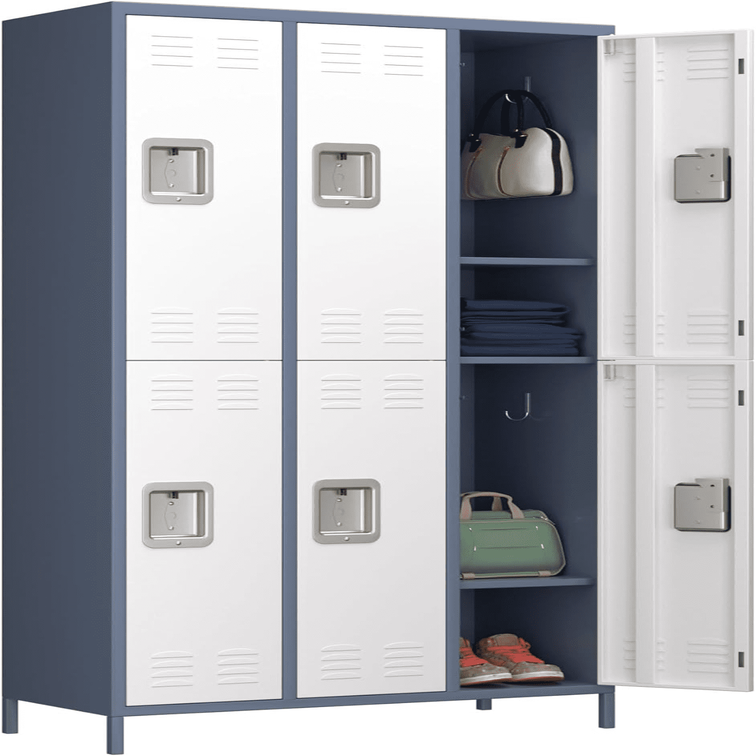 Metal Office Storage Lockers 6 Door Lockable Locker Cabinet 72 Inch ...