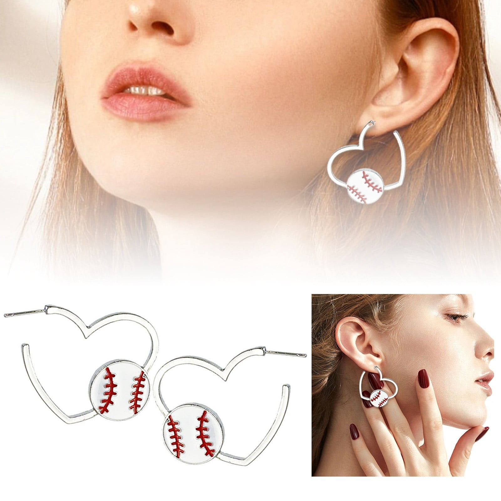 Metal Olive Sport Themed Large Hoop Earrings For Basketball Football ...
