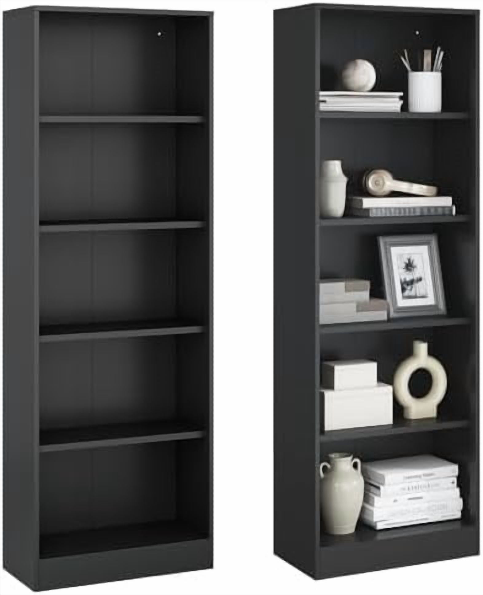 Metal Open Bookcase, 5-Tier Bookshelf with Adjustable Shelves, Black ...