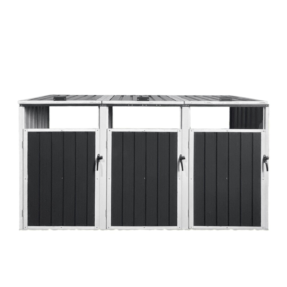 Metal Outdoor Garbage Bin Shed Stores 3 Trash Cans – Durable Bin ...