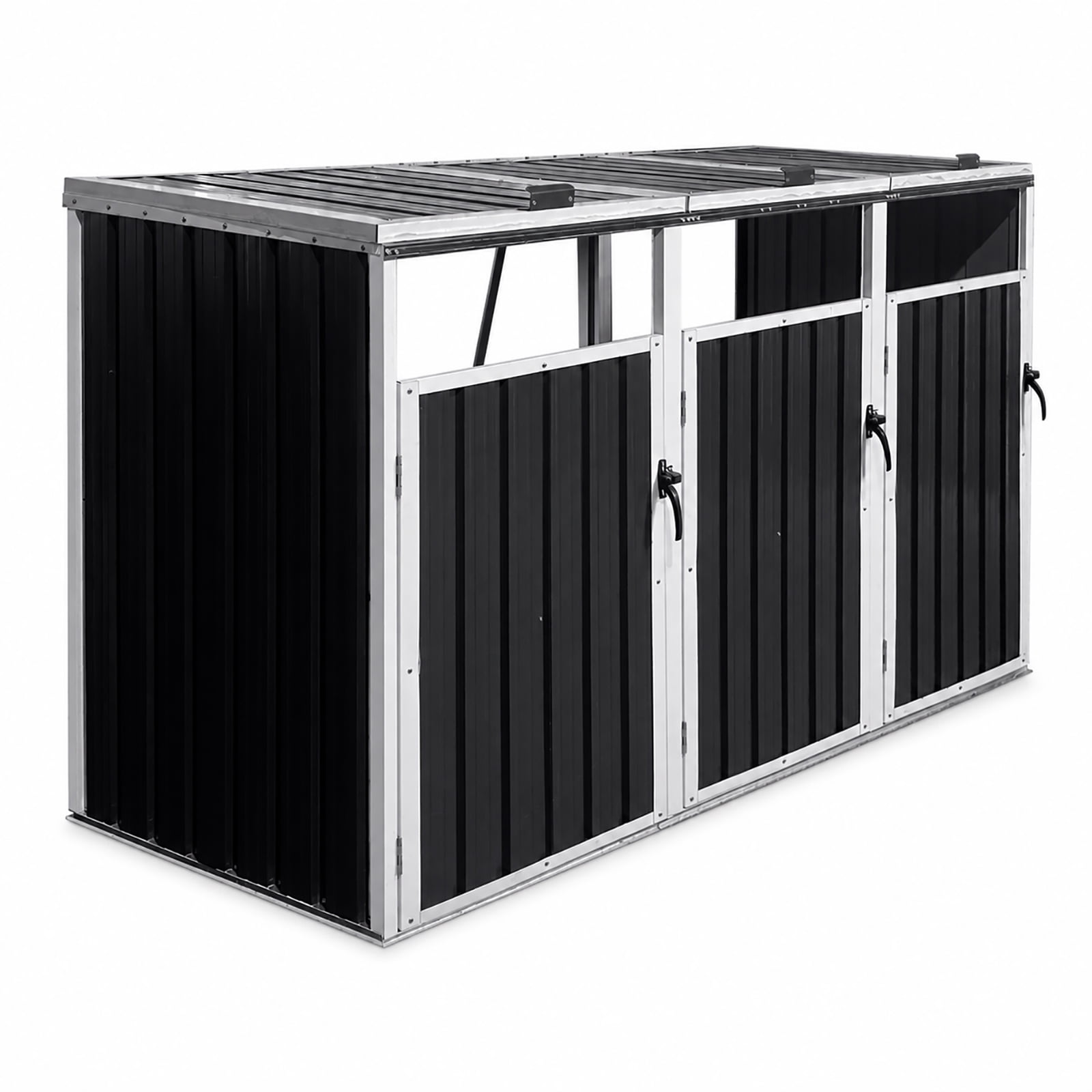 Metal Outdoor Garbage Bin Shed for 3 Trash Cans, Storage Enclosure for ...