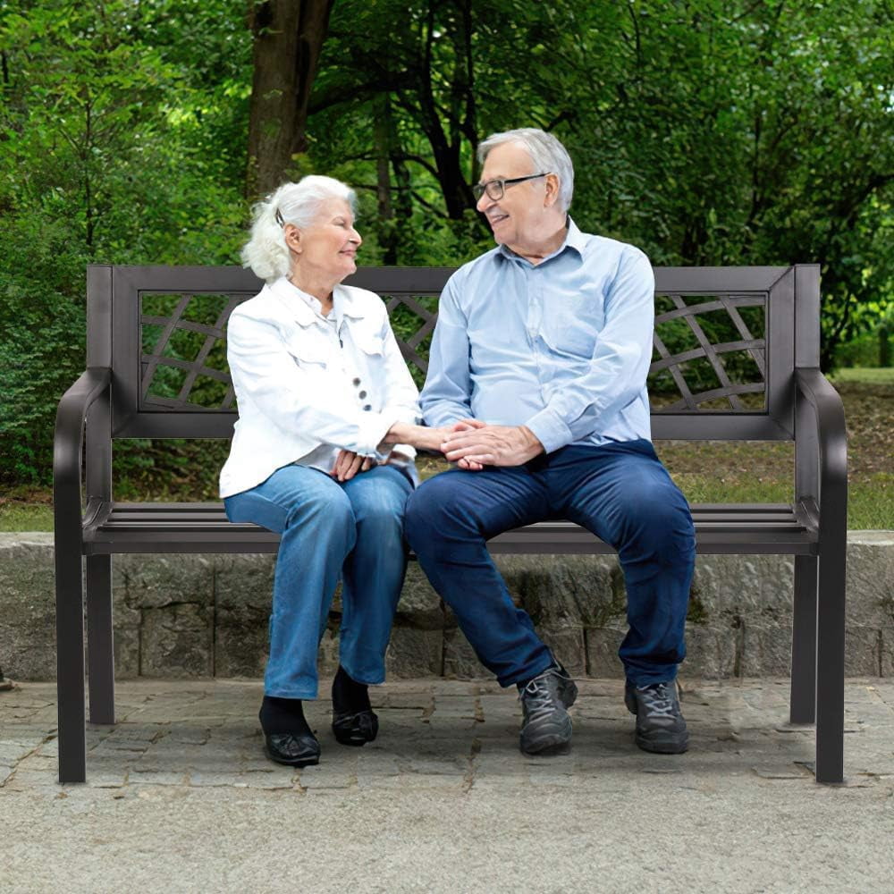 Metal Outdoor Patio Bench with Armrests Black Park Bench Cast Iron ...