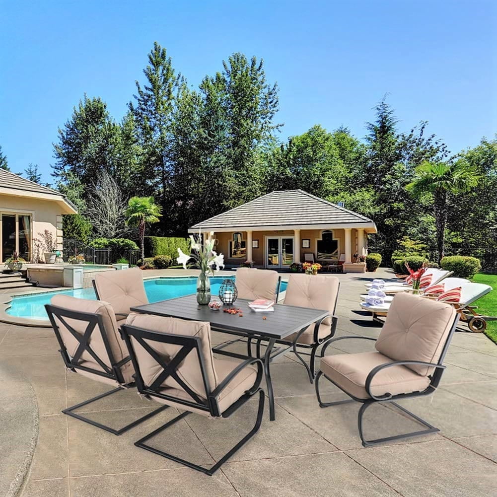 Metal Outdoor Patio Dining Sets 7 Pieces, 6 Spring Motion Chairs with ...