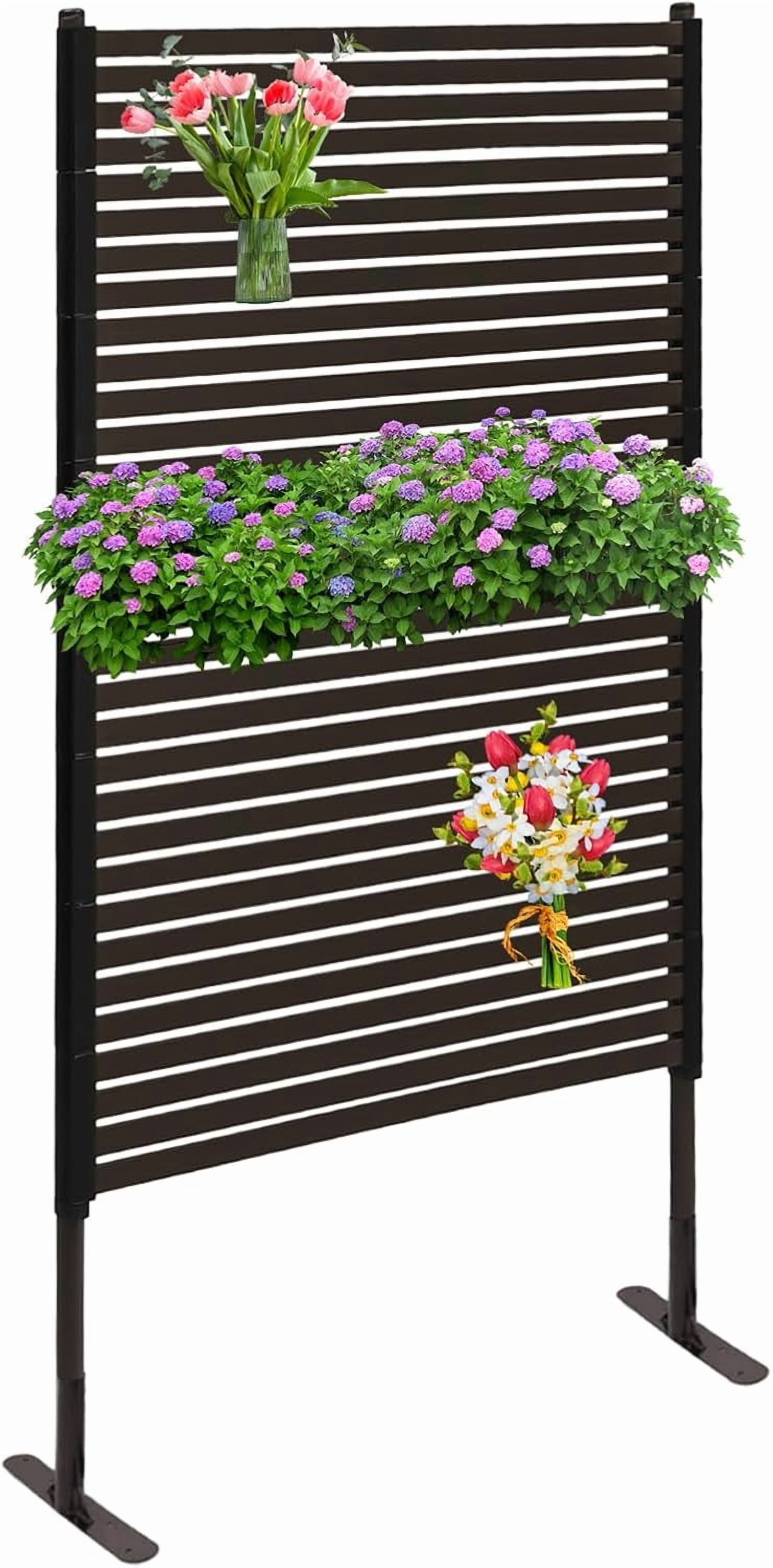 Metal Outdoor Privacy Screen with Stand, 3.6ft x 4.92ft Steel Pipes and ...