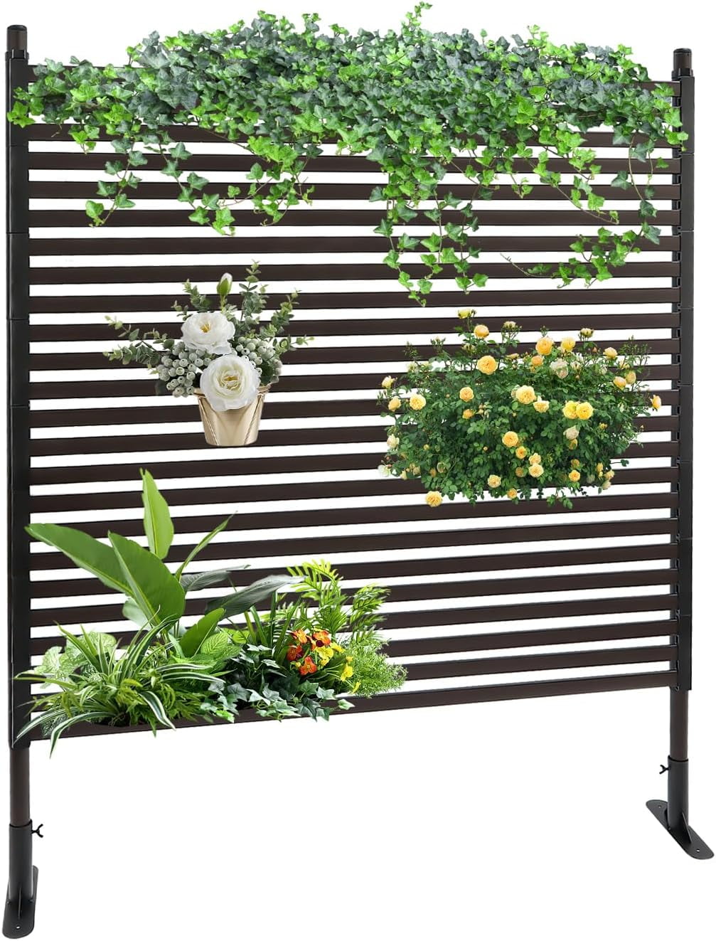 Metal Outdoor Privacy Screen with Stand, 3.94 x 4.92ft Steel Pipes and ...