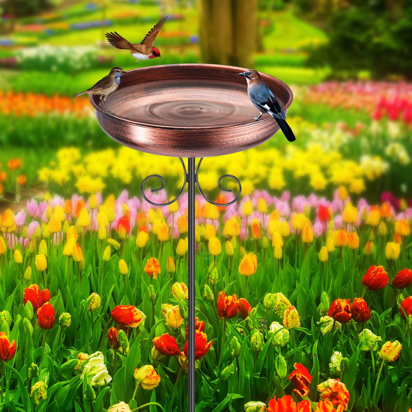 Metal Outdoor Standing Bird Bath Enduring Bird Bath Feeder Bowl ...