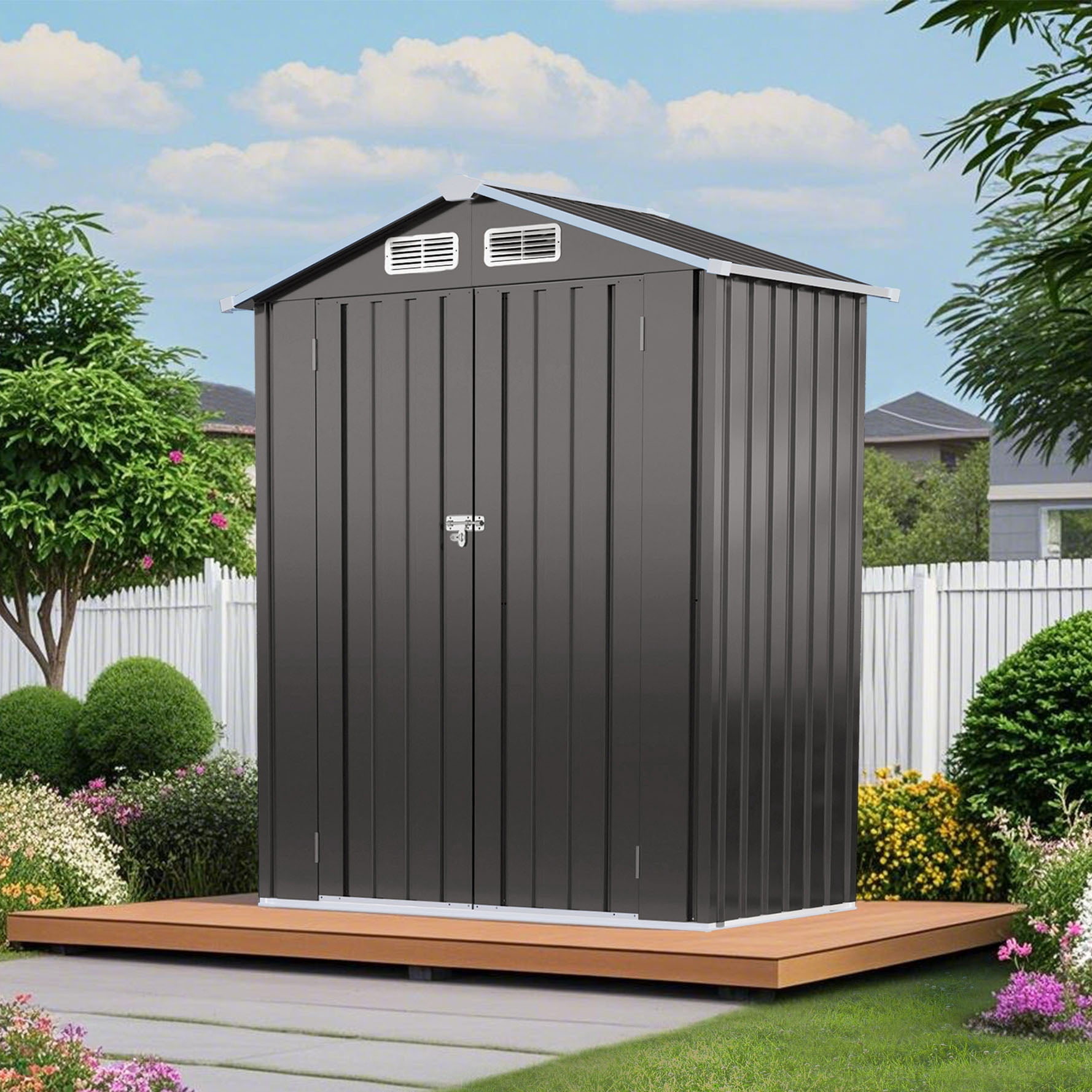 Metal Outdoor Storage Shed 5X3 FT with Pitched Roof, Lockable Door for ...