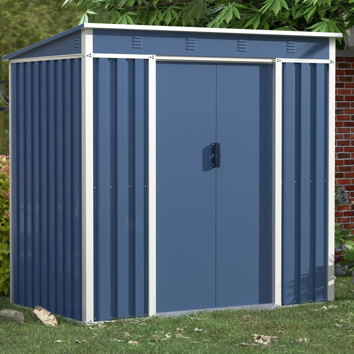 Metal Outdoor Storage Shed 6FT x 4FT, Steel Utility Tool Shed Storage ...