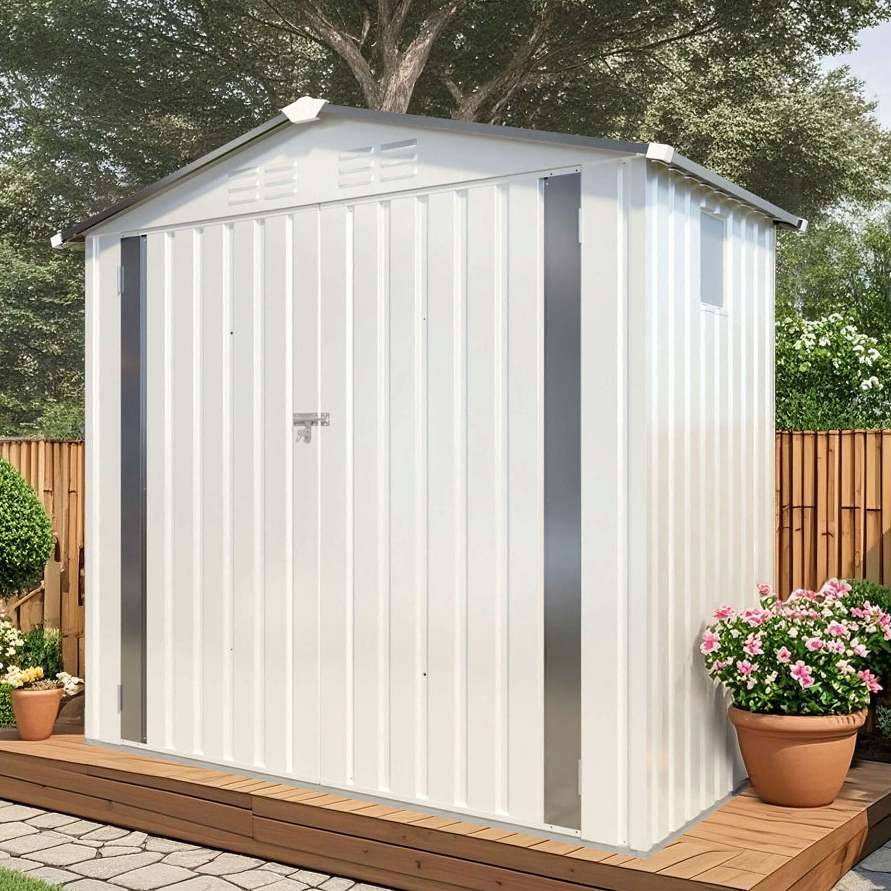 Metal Outdoor Storage Shed 6X4 FT with Pitched Roof, Lockable Door for ...