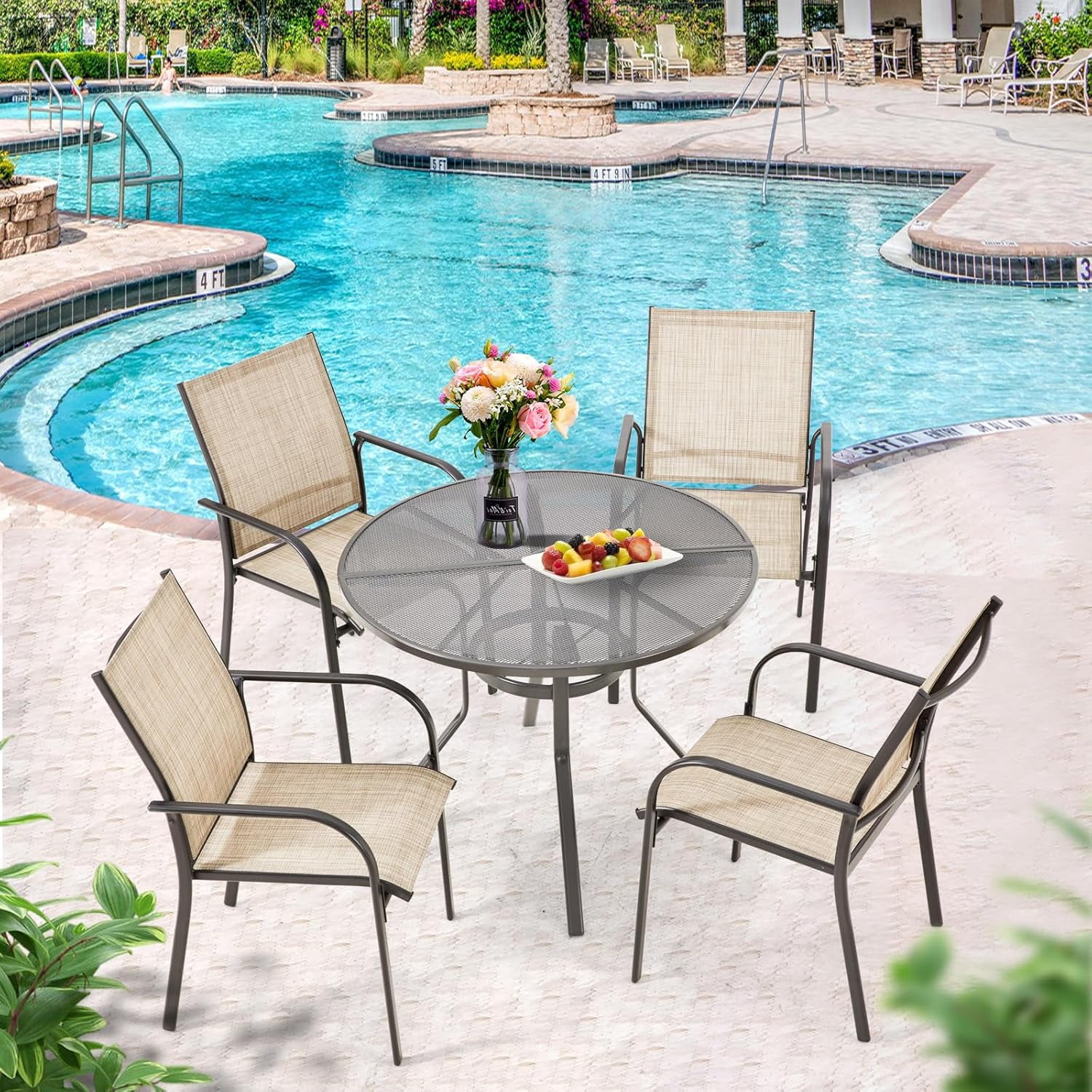 Metal Outdoor and Chairs Sets Dining Set for 4 51" Dining with Umbrella ...
