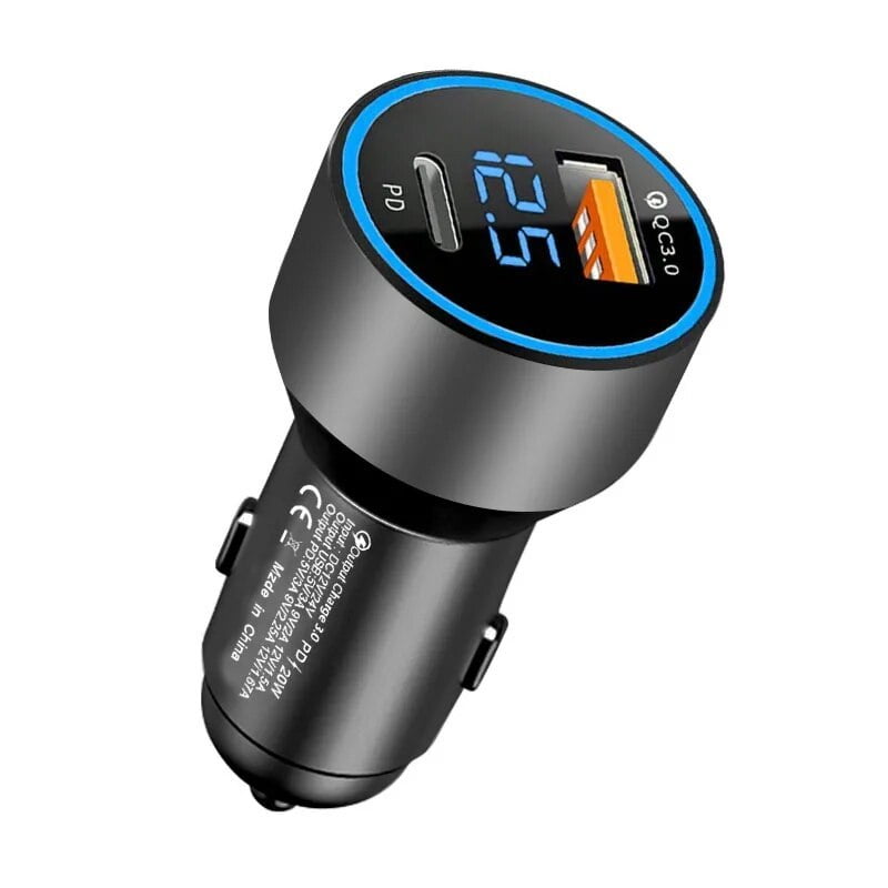 Metal PD Car Charger Double USB Digital Display Fast Charging QC3.0 All ...