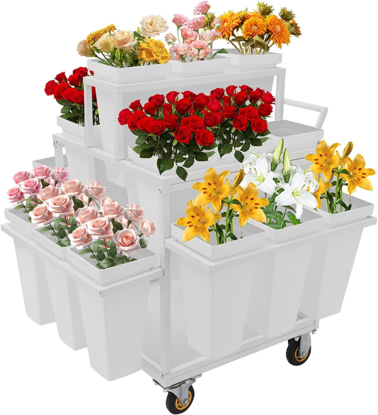 Metal+PP 6 Tiers Rolling Flower Display Stand,Cart Plant Stand,Flower ...