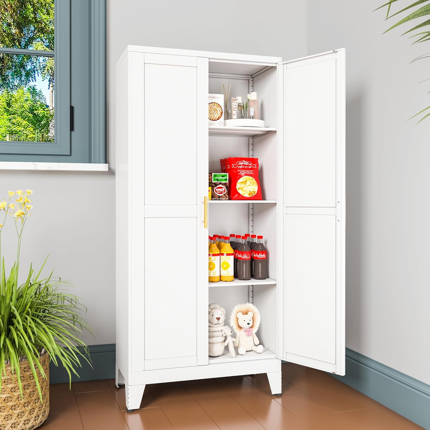 Metal Pantry Cabinet with 2 Doors and Adjustable Shelves, Kitchen ...