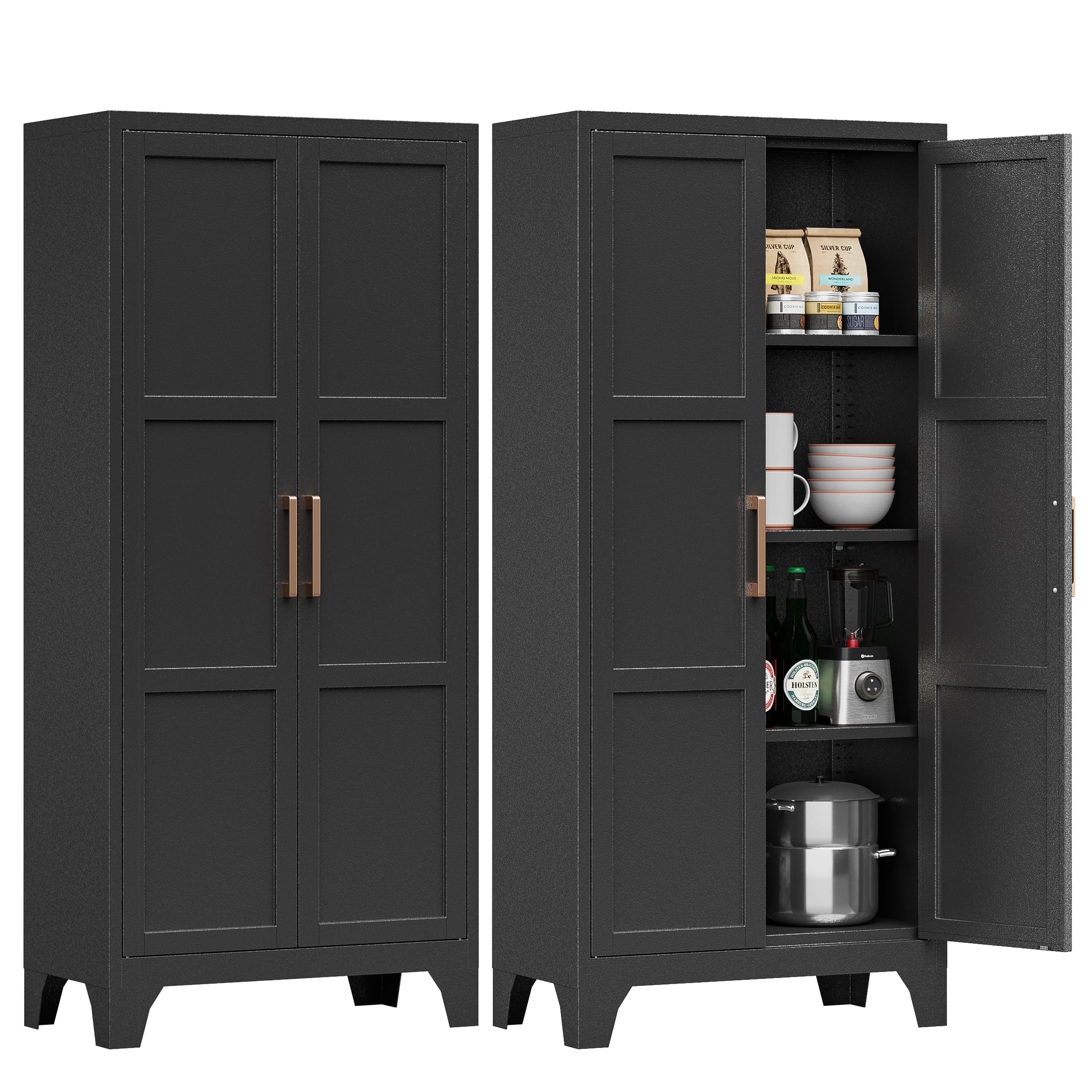 Metal Pantry Cabinet, 61" Tall Kitchen Pantry Storage Cabinet with ...