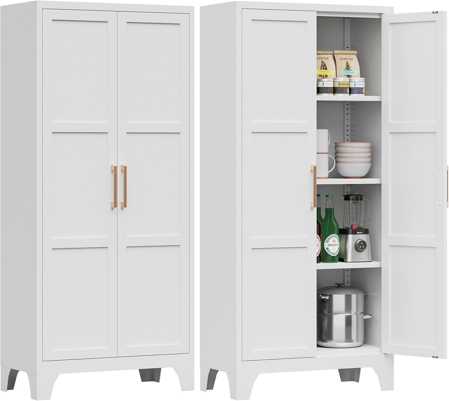 Metal Pantry Cabinet, 61" Tall Kitchen Storage Cabinet with Doors and ...