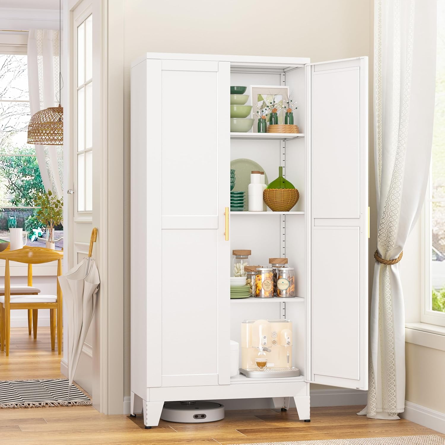 Metal Pantry Cabinet, Kitchen Pantry Storage Cabinets with 2 Door and 3 ...