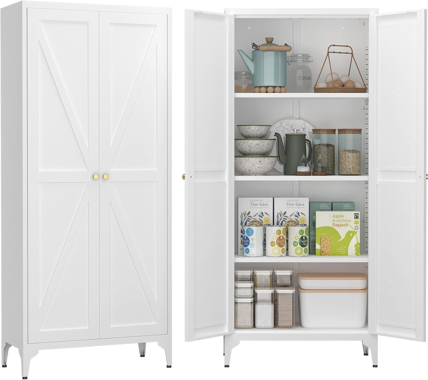 Metal Pantry Cabinet, Kitchen Pantry Storage Cabinets with Adjustable ...