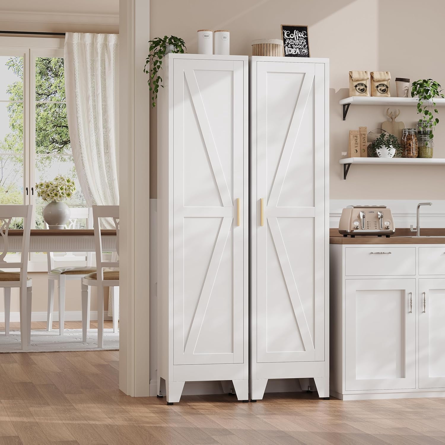 Metal Pantry Cabinet,Tall Kitchen Storage Cabinets,White Food Pantry ...