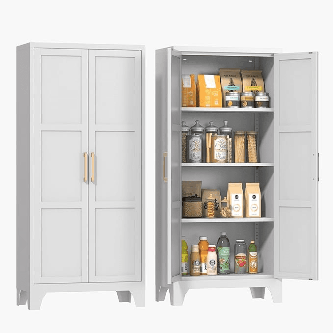 Metal Pantry Cabinet with Adjustable Shelves & Magnetic Door - Durable ...