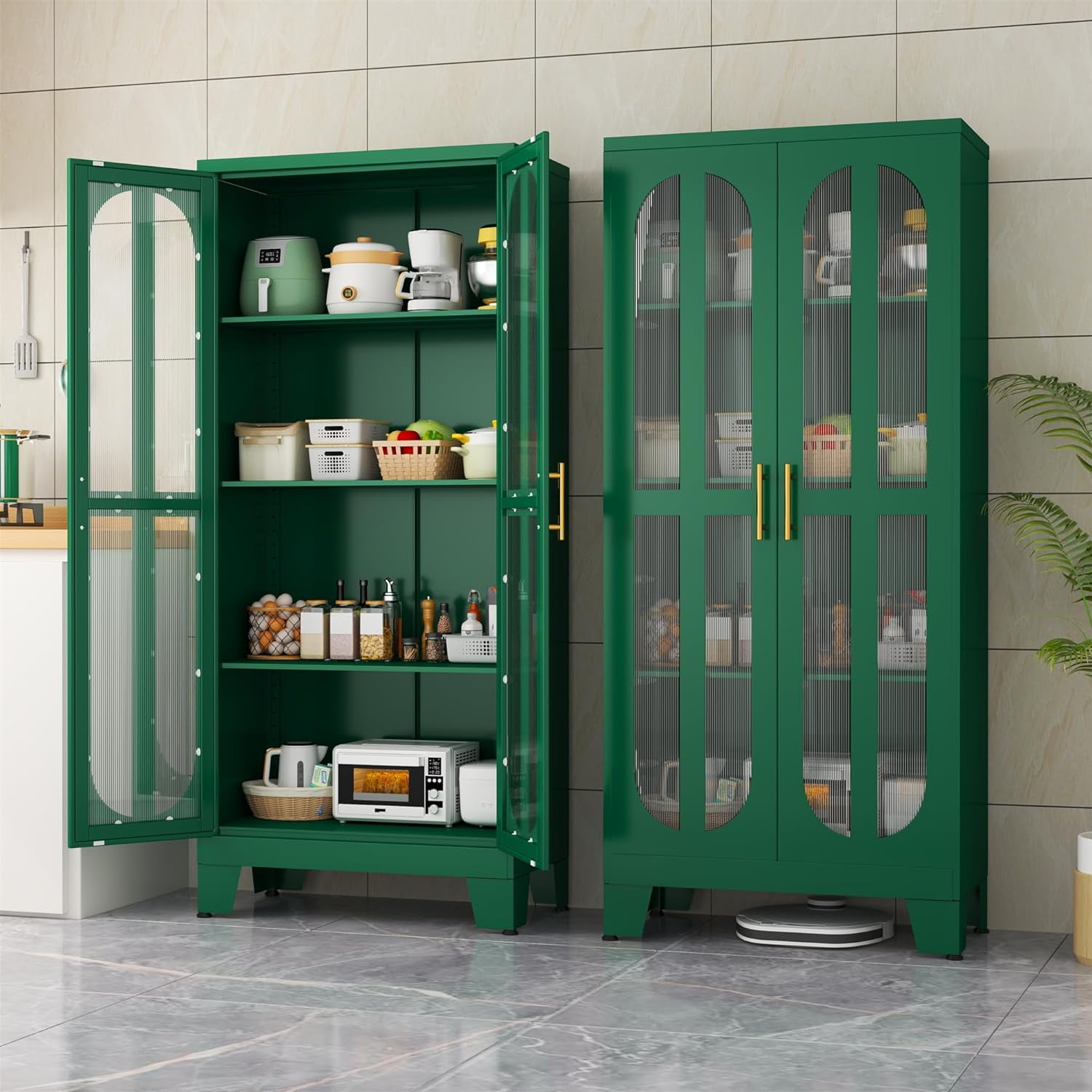 Metal Pantry Storage Cabinet Food Pantries Cabinets with Acrylic Glass ...