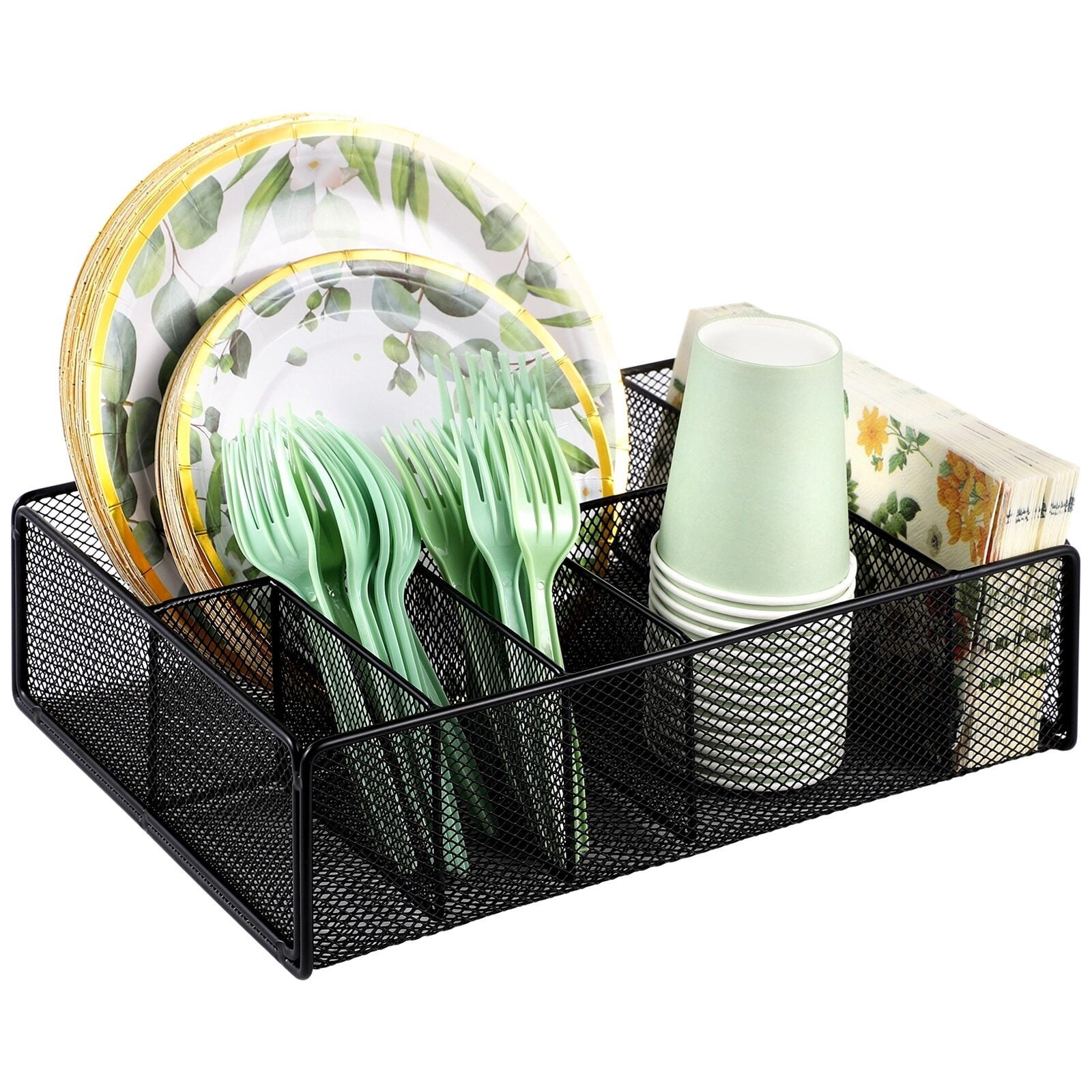 Peaoy Metal Paper Plate Holder, Black Caddy Dividers Rack for ...