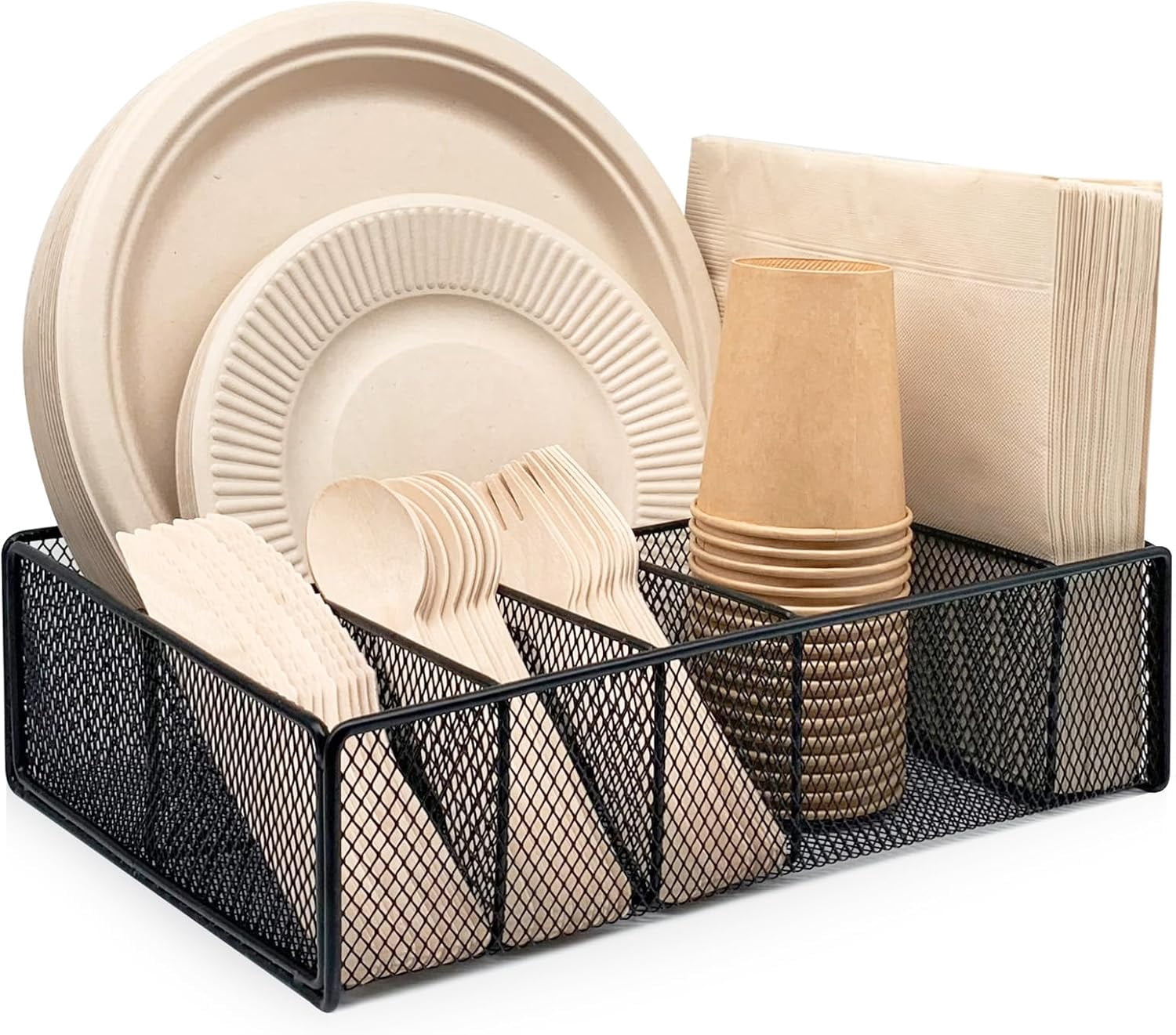 Metal Paper Plate Holder - Utensil Silverware Caddy for Kitchen Counter ...